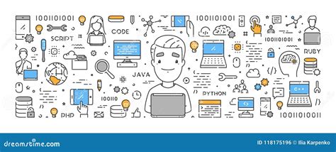 Vector Line Web Concept For Programming Stock Illustration