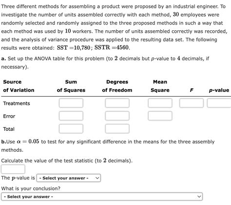 Solved Three Different Methods For Assembling A Product Were Chegg