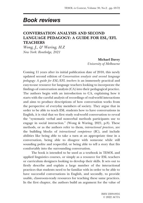 Pdf Wong J And Waring H Z 2021 Conversation Analysis And Second Language Pedagogy A