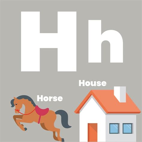 편지 H와 귀여운 어린이 Abc 알파벳 플래시 카드 단어 프리미엄 벡터