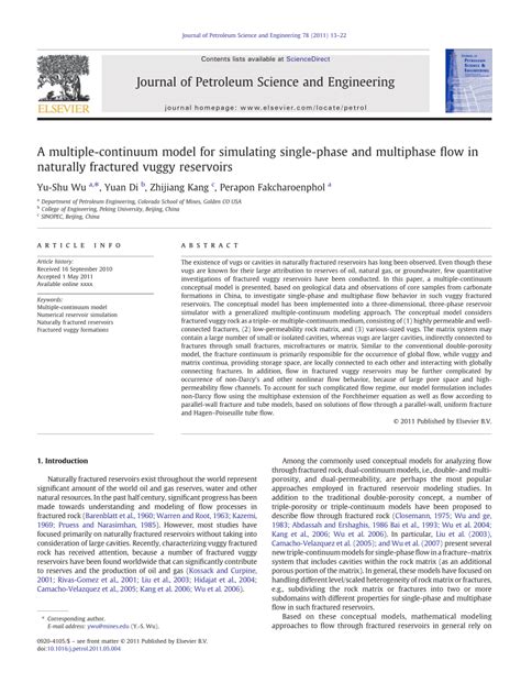 Pdf A Multiple Continuum Approach For Modeling Multiphase Flow In