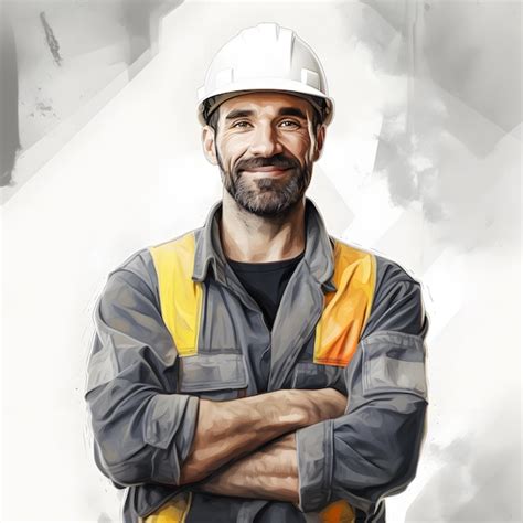 A Drawing Of A Construction Worker With His Arms Crossed Premium Ai