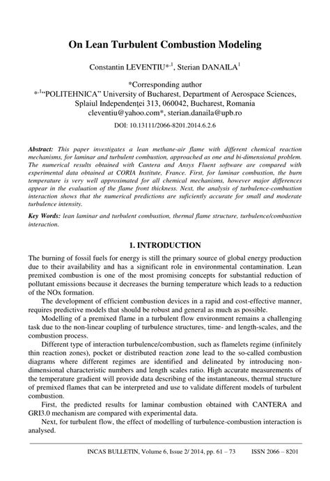 Pdf On Lean Turbulent Combustion Modeling