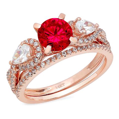 Clara Pucci 18k Rose Gold 1 925 Simulated Ruby Engraveable Engagement Ring Wedding Band Set