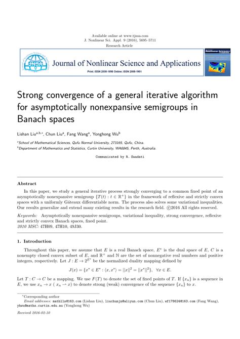 Pdf Strong Convergence Of A General Iterative Algorithm For Asymptotically Nonexpansive