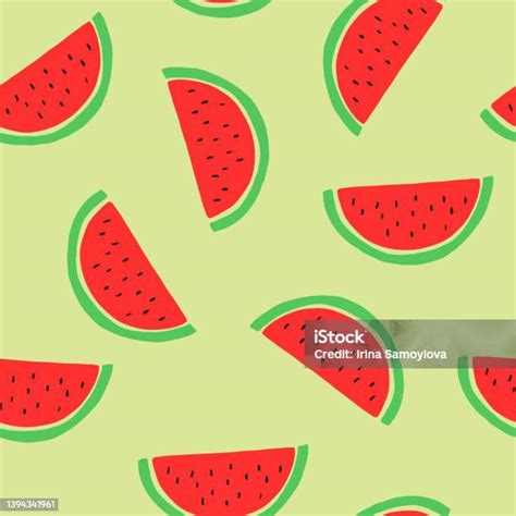 수박 이음새가 없는 무늬 손으로 그린 벡터 일러스트레이션 미니멀리즘 벽지 섬유 포장지 배경 육즙이 많고 신선하며 과일 여름 음식