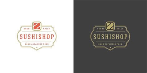 Sushi Logo And Badge Japanese Food Restaurant With Sushi Salmon Roll