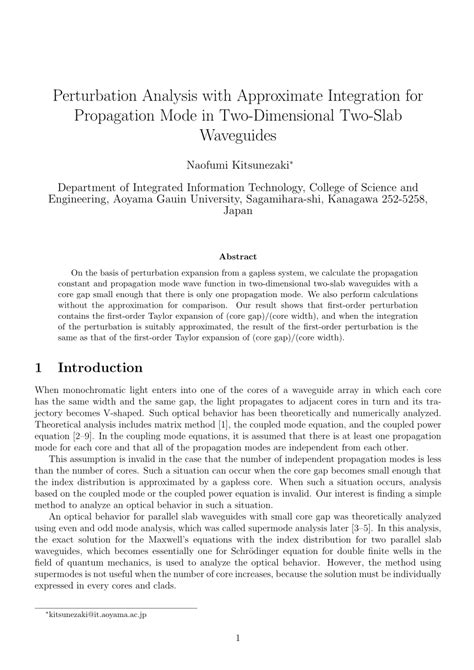 Pdf Perturbation Analysis With Approximate Integration For