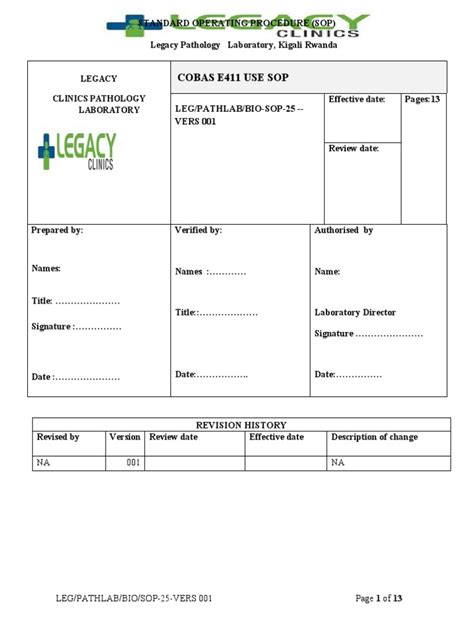 025 Sop Cobas E411 Sop Pdf Immunoassay Luteinizing Hormone