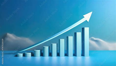 Stylized 3d Bar Graph With Rising Columns And An Upward Arrow Against A Sky Blue Background With