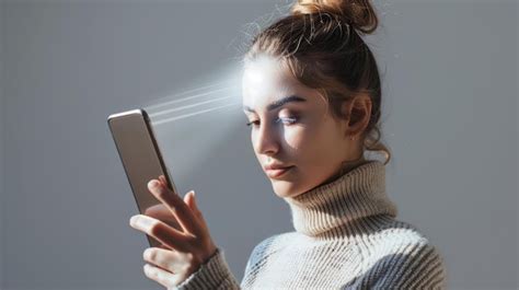 Premium Photo A Female Scans Her Face With A Facial Recognition