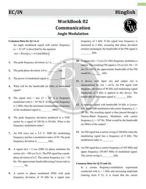 Angle Modulation Workbook