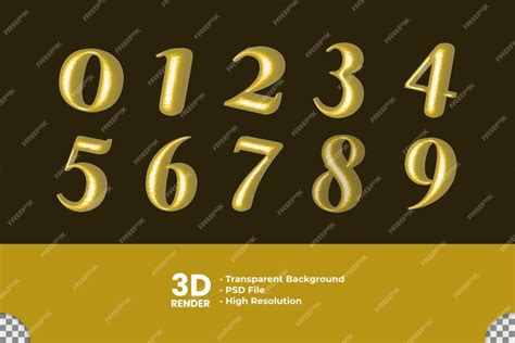 Premium Psd 3d Rendering Bundle Asset Number With Gold Material