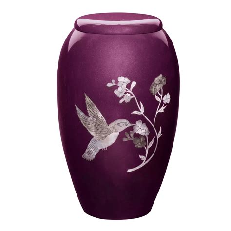 Aluminium Cremation Urn Adult Burgundy Hummingbird Designer Urn For