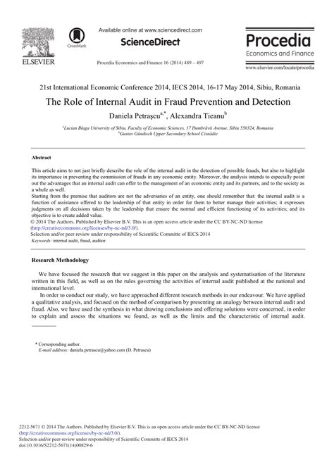 Pdf The Role Of Internal Audit In Fraud Prevention And Detection