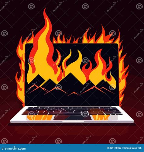 Laptop On Fire Indicating Computer Overheating And Failure Vector Illustration Stock Vector