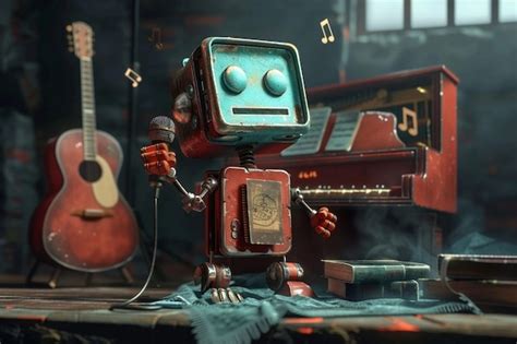 Friendly Robot Holding A Microphone Premium Ai Generated Image