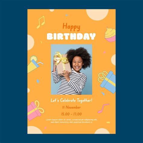 아이 생일 파티 초대장 템플릿 무료 벡터