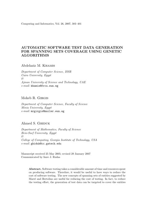 PDF Automatic Software Test Data Generation For Spanning Sets