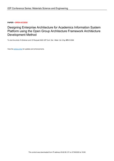 PDF Designing Enterprise Architecture For Academics Information System Platform Using The Open
