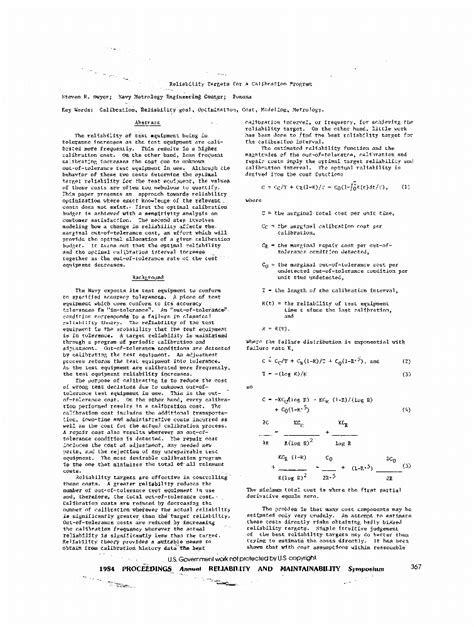 Reliability Targets For A Calibration Program Ieee Conference