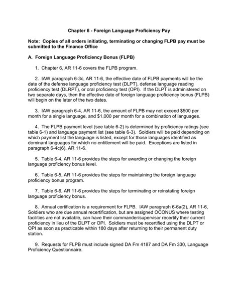 Chapter 6 Foreign Language Proficiency Pay
