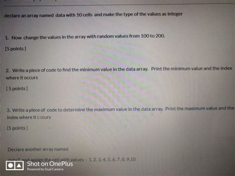 Solved Declare An Array Named Data With 10 Cells And Make