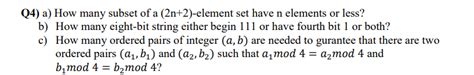 solved q4 a how many subset of a 2n 2 element set have n
