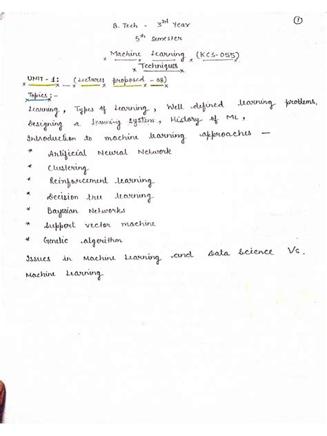 Machine Learning Techniques Kcs 055 Unit 1 Notes Pdf