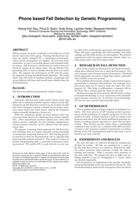 Pdf Phone Based Fall Detection By Genetic Programming
