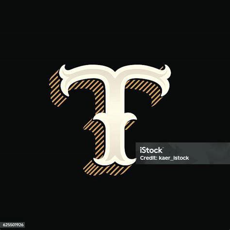 라인 그림자 빈티지 서양식 T 문자 아이콘 개척시대의 서부에 대한 스톡 벡터 아트 및 기타 이미지 개척시대의 서부 금색 대문자 Istock