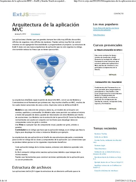 Arquitectura Mvc En Extjs Organización Y Estructura Básica De Una Aplicación Pdf Modelo