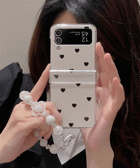 귀여운 삼성 갤럭시 화이트 블랙 하트 힌지보호 구슬 키링 지플립4 Z플립5 Z플립3 4 지플립6 지플립5케이스 심플 스트랩케이스 스트랩 핸드폰줄 핸드폰 폰 케이스 지플립