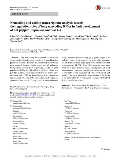 Noncoding And Coding Transcriptome Analysis Reveals The Regulation