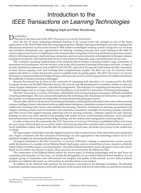 PDF Introduction To The IEEE Transactions On Learning Technologies