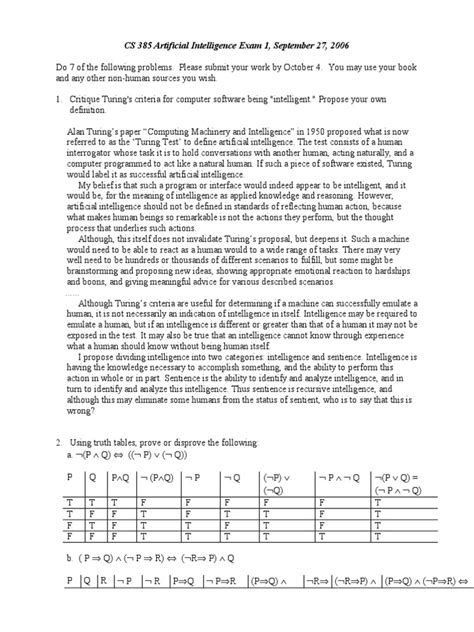 Artificial Intelligence Exam 1 Pdf Intelligence Artificial