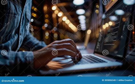 Man Coding On Laptop In Dark Room Stock Illustration Illustration Of Hands Online 305806548