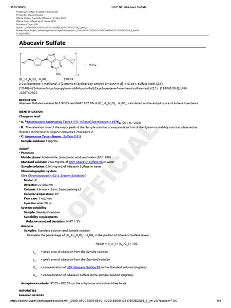 Usp Nf Abacavir Sulfate Pdf Chromatography Chemistry