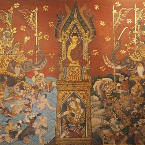 จิตรกรรมสีฝุ่น ลงทอง วาดลงบนไม้สัก อายุ 100 กว่าปี