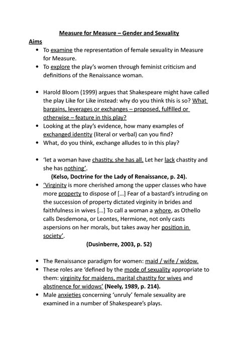 Gender And Sexuality In Measure For Measure Measure For Measure Gender And Sexuality Aims To