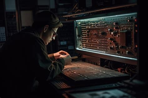 premium ai image technician working on a complex array of electronic