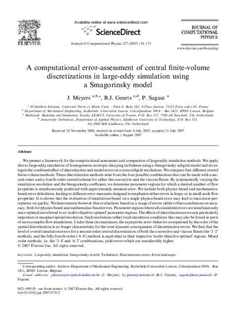 Pdf A Computational Error Assessment Of Central Finite Volume Discretizations In Large Eddy