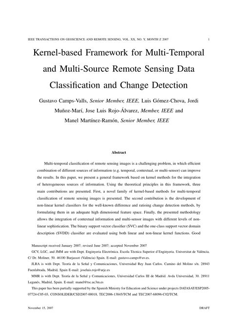 PDF Kernel Based Framework For Multitemporal And Multisource Remote Sensing Data