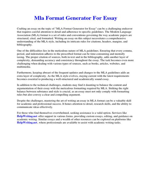 Mla Format Generator For Essay Pdf