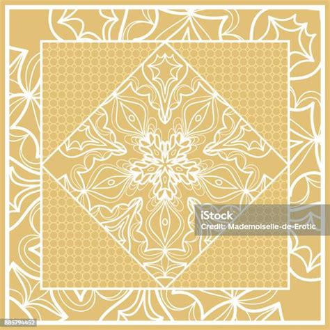 템플릿 소파 광장 베개에 대 한 인쇄입니다 손그리기 만다라와 꽃 형상 패턴입니다 벡터 일러스트입니다 직물 섬유 두건 Scarg 카펫 인쇄 골드 색상 깔개에 대한 스톡 벡터