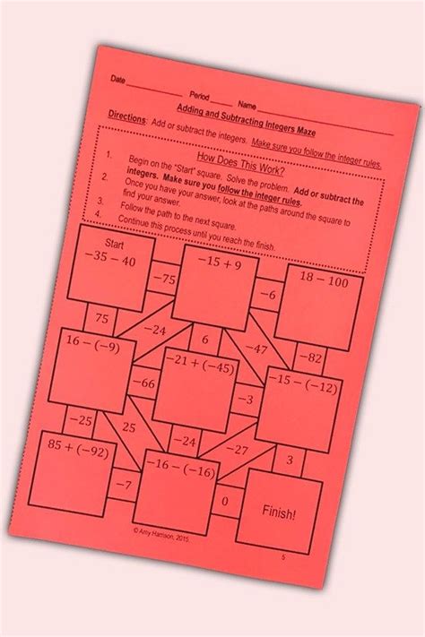 My Math Resources Adding And Subtracting Integers Maze Adding And