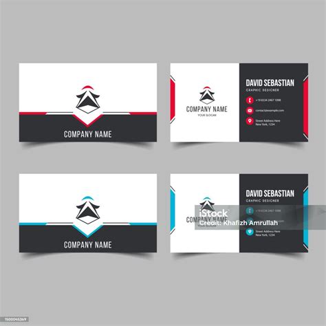 빨간색과 파란색 현대 크리 에이 티브 명함 및 이름 카드 수평 간단한 깨끗한 템플릿 벡터 디자인 개념에 대한 스톡 벡터 아트 및 기타 이미지 Istock