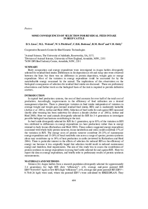 Pdf Some Consequences Of Selection For Residual Feed Intake In Beef Cattle