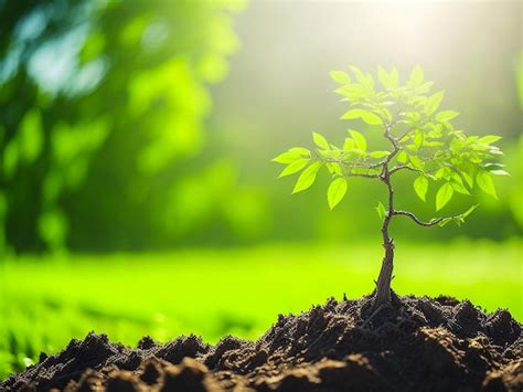 Premium AI Image A Small Tree Growing In The Soil With The Sun Behind It