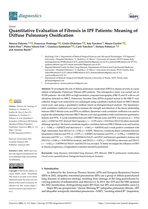 Pdf Quantitative Evaluation Of Fibrosis In Ipf Patients Meaning Of Diffuse Pulmonary Ossification